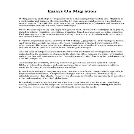 Essays On Migration. Institute of Medical and Business Careers | PDF