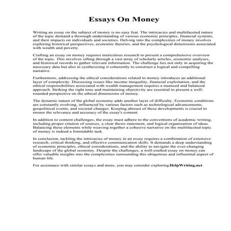Money Essays. Reading Area Community College | PDF