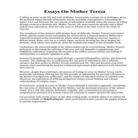 Essays On Mother Teresa | PDF | Bereavement | Family and Relationships
