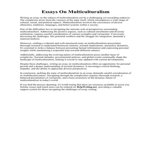 Essays On Multiculturalism. Multicultural Essay Examples | PDF