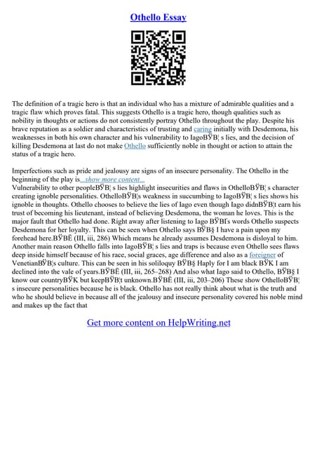 Othello Analysis Essay | PDF