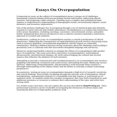 Essays On Overpopulation. Southern Wesleyan University | PDF