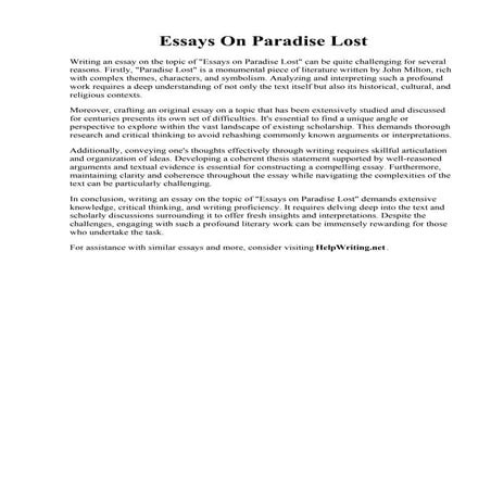 Essays On Paradise Lost. Paradise Lost by John Milton as Revival Of ...