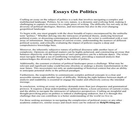 Essays On Politics. Grace Mission University | PDF