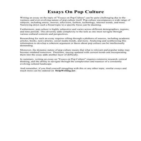Essays On Pop Culture. Essay On Pop Culture PDF | PDF