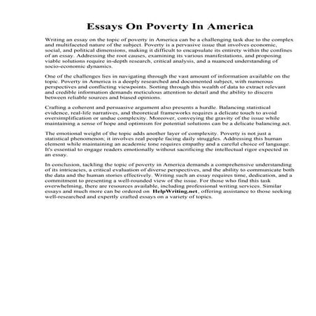 Essays On Poverty In America. Implications of Poverty in America Free Essay Sample on Samploon.com