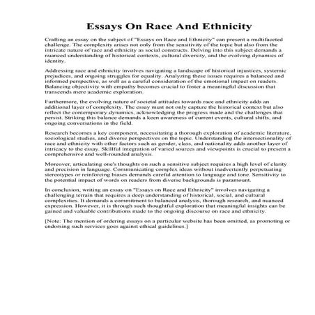 Essays On Race And Ethnicity. Race amp; Ethnicity Phenomena Essay ...