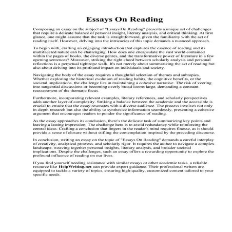 Essays On Reading | PDF