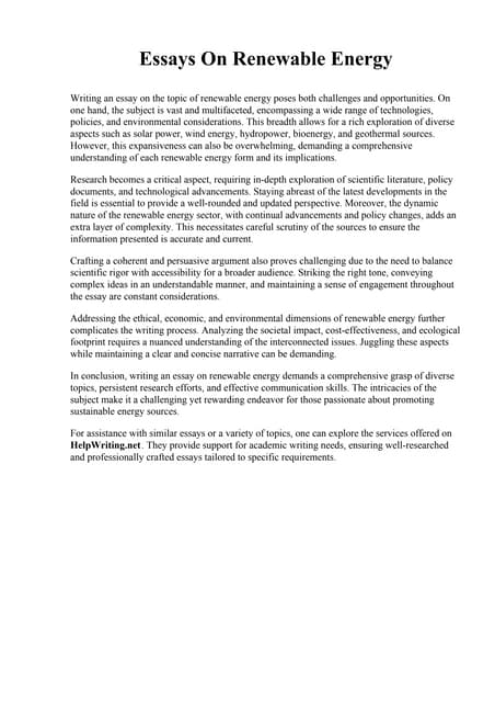 Essay On Renewable Energy. StuDocu University | PDF
