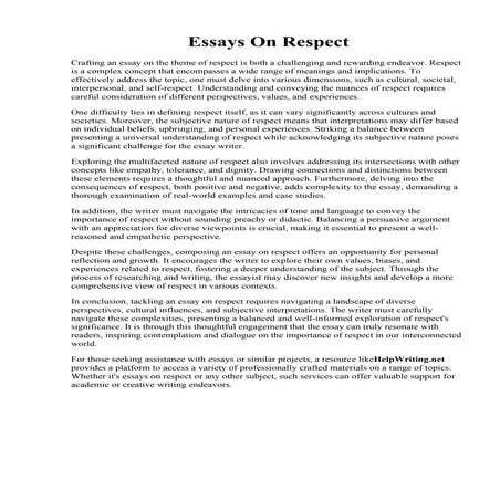 Essays On Respect.pdfEssays On Respect. Essay on Respect Value Ethics ...