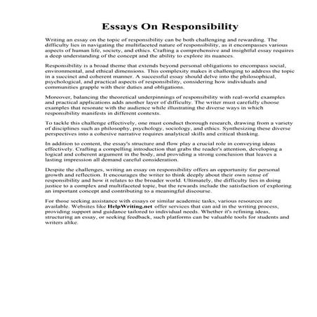Essays On Responsibility. The Responsibility to Protect - PHDessay.com