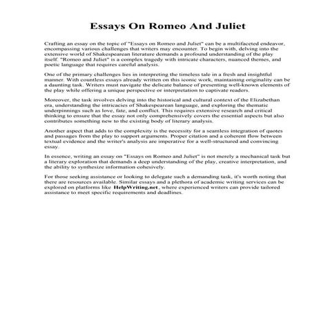 Essays On Romeo And Juliet. Black Hawk College | PDF