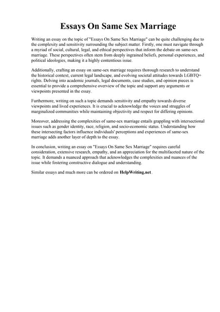 Essays On Same Sex Marriage Pdf