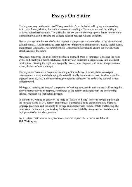 Famous Satirical Essays.pdf | Humor and Satire | Pop Culture