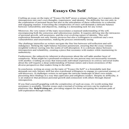 Essay On Self Esteem | PDF