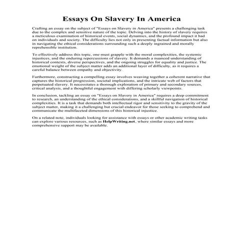 Essays On Slavery In America. US History - Slavery Essay | PDF