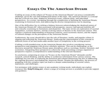 Essays On The American Dream. Chemeketa Community College | PDF