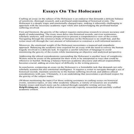 Essays On The Holocaust. Olivet Nazarene University | PDF