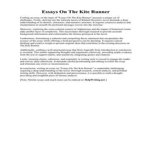 Essays On The Kite Runner | PDF