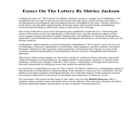 Essays On The Lottery By Shirley Jackson.pdf