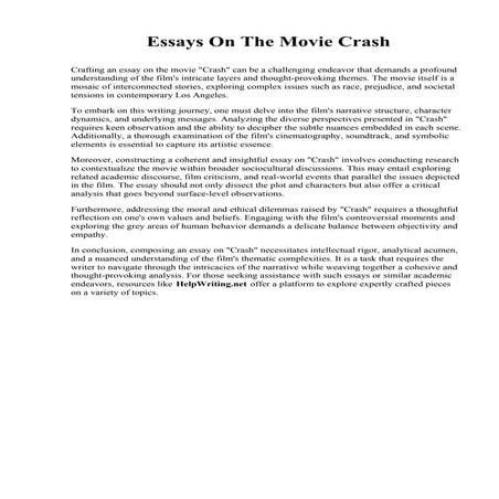 Essays On The Movie Crash. Albion College | PDF