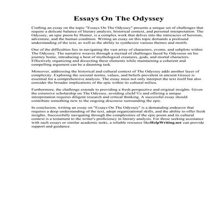 Essays On The Odyssey. Essay the odyssey - Grade: A- Part II : Essay In ...