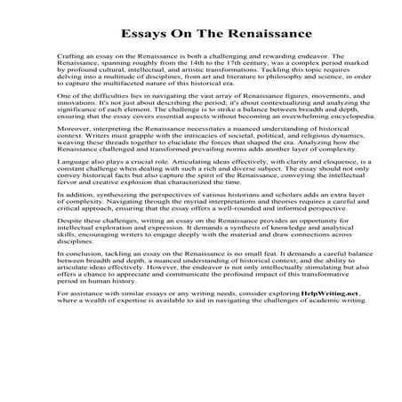Essays On The Renaissance. Hunter College CUNY | PDF