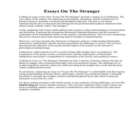 Essays On The Stranger. The Stranger Discussion Questions.doc
