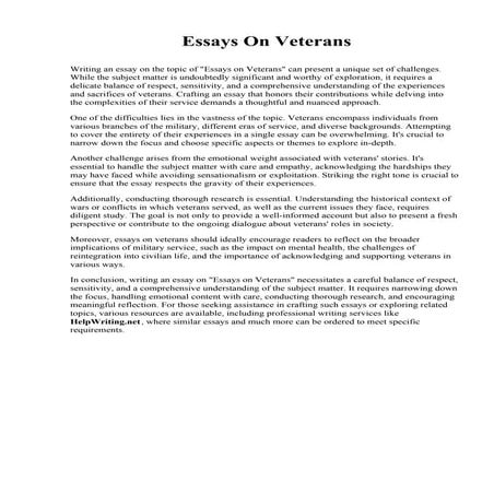 Essays On Veterans. Stony Brook University | PDF