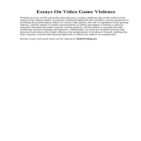 Essays On Video Game Violence | PDF