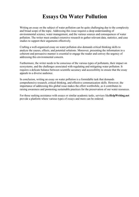 Water Pollution Essay | PDF