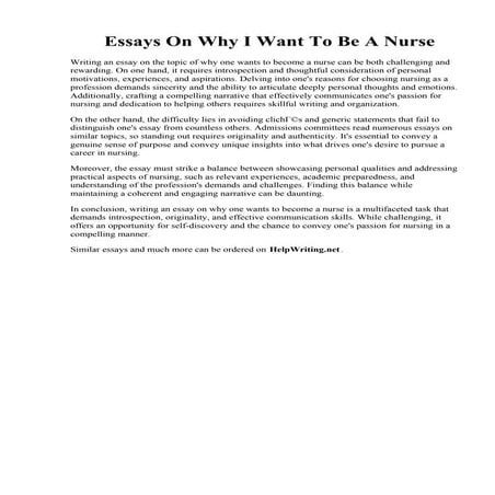 Essays On Why I Want To Be A Nurse | PDF