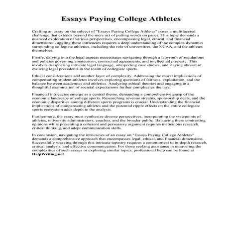 Should College Athletes Be Paid Essay | PDF