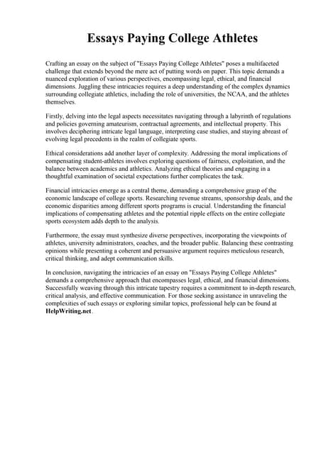 Should College Athletes Be Paid Essay | PDF