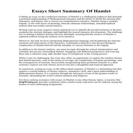 Essays Short Summary Of Hamlet | PDF | Legal Services Industry | Industries