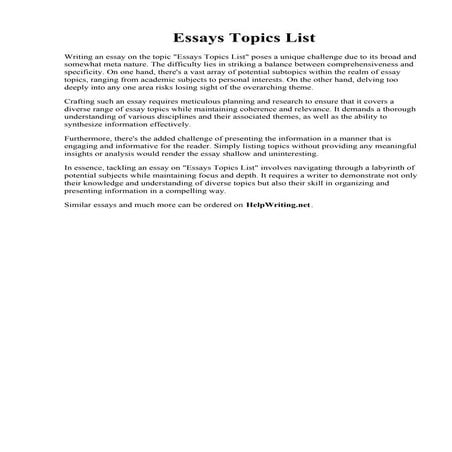 Essays Topics List | PDF | Dating | Family and Relationships