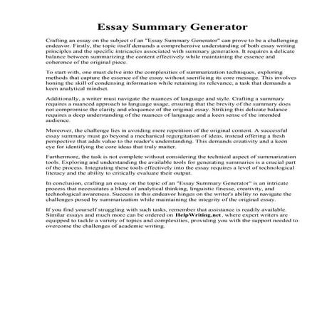 Essay Summary Generator. How to write a Summary | PDF