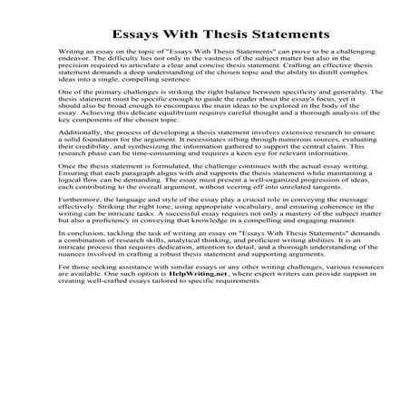 Essays With Thesis Statements | PDF
