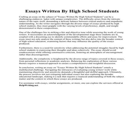 Essays Written By High School Students | PDF | Secondary Education ...