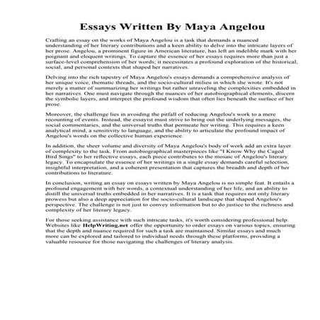 Essays Written By Maya Angelou | PDF
