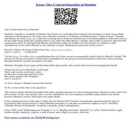 Essay The Central Question Of Hamlet | PDF