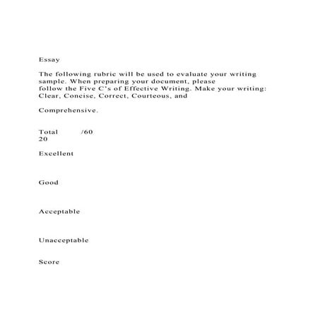 Essay The following rubric will be used to evaluate your .docx