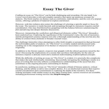 Essay The Giver. Colorado State University | PDF