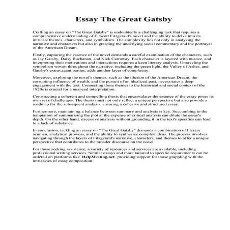 Essay The Great Gatsby | PDF