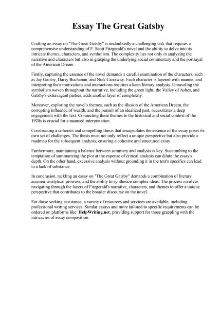 Gatsby Essay Questions. Framingham State University | PDF