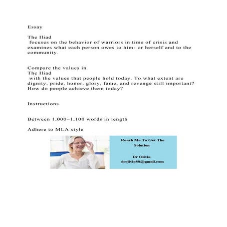 EssayThe Iliad focuses on the behavior of warriors in time of .docx