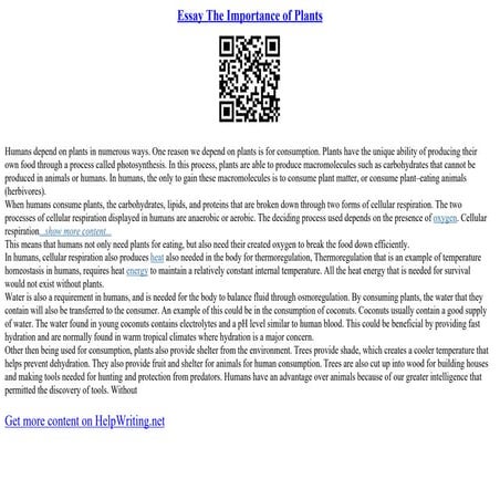 Essay The Importance Of Plants | PDF