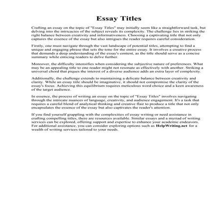 Essay Titles. How to make a catchy title for an essay. How To Make ...