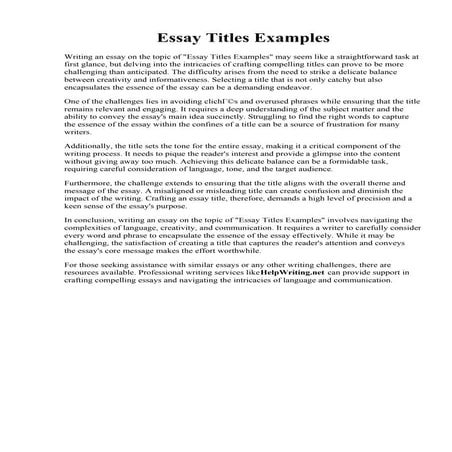 Essay Titles Examples | PDF | Business and Finance