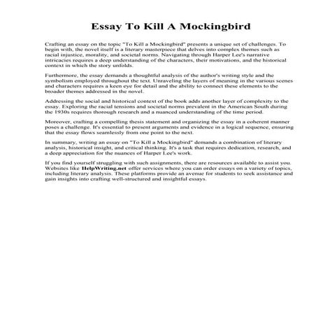 Essay To Kill A Mockingbird | PDF | Fiction | Books and Literature